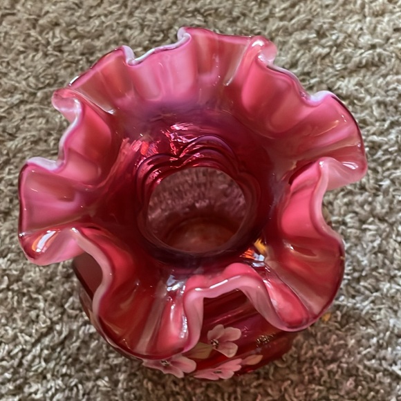 Fenton | Art | Fenton Art Glass Hand Painted Ruffled Cranberry ...